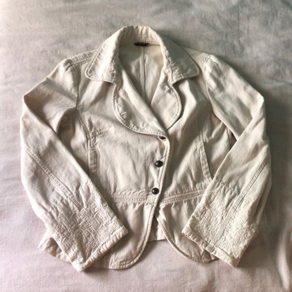 Sisley | Jackets & Coats | Sisley Cream Embroidered Military Denim ...